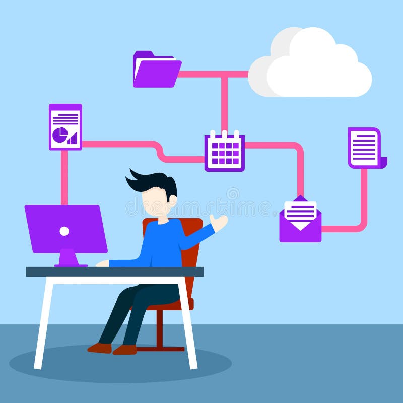 Online Connection Working from Office, Flat Design Icon Drawing Stock ...