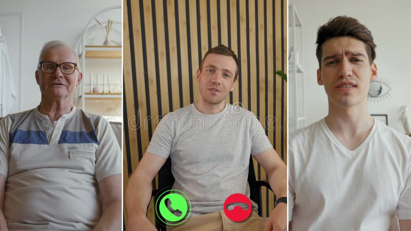 Online Conversation between Family Members in a Split Screen Call Stock ...