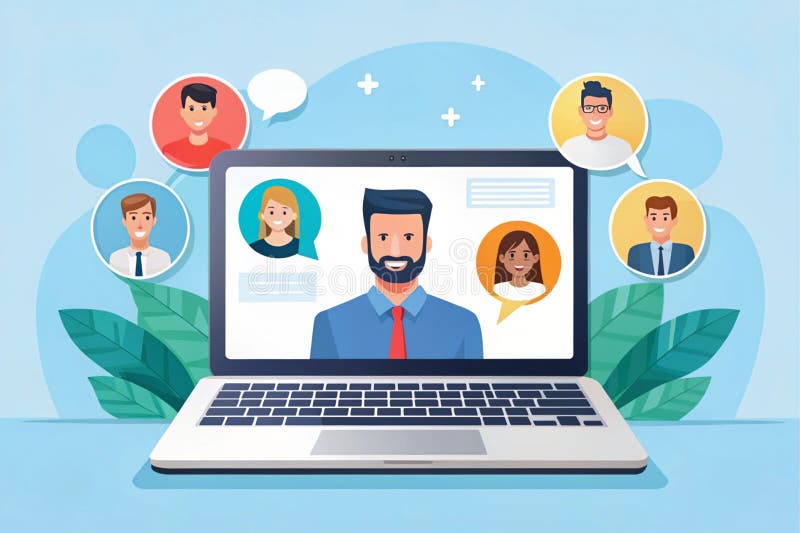 Online Conversation with a Man on a Laptop Stock Illustration ...