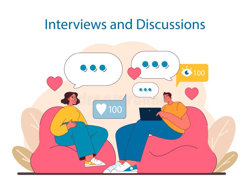 Online Conversations Concept. Two People Engage in a Digital Interview ...