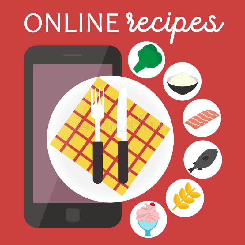 Online Cooking Recipes Application. Vector Flat App Illustration. Stock ...