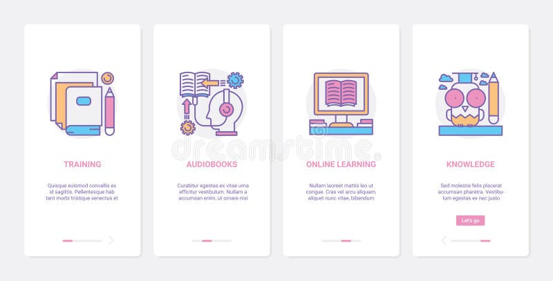 Online Course, Distant Education Technology UX, UI Onboarding Mobile ...