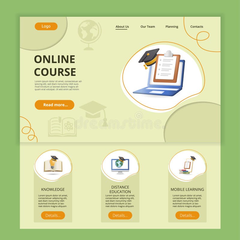 Online Course Flat Landing Page Website Template. Knowledge, Distance ...