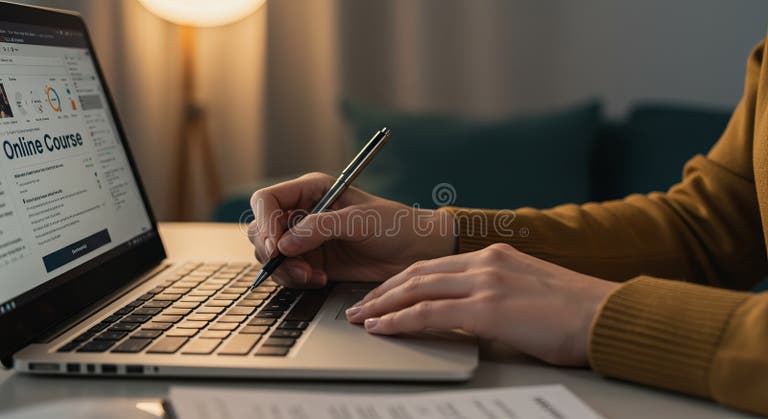 Online Course Learning: Hands-on Study Session with Laptop and Pen ...