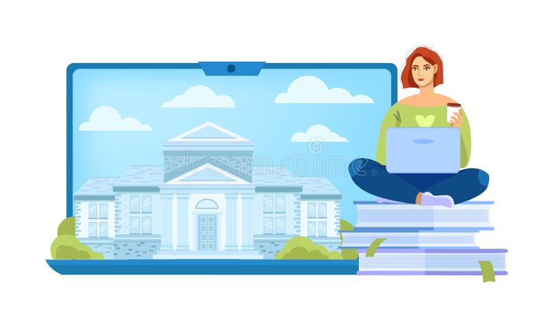 Online Course or School Education Illustration with Young Student ...