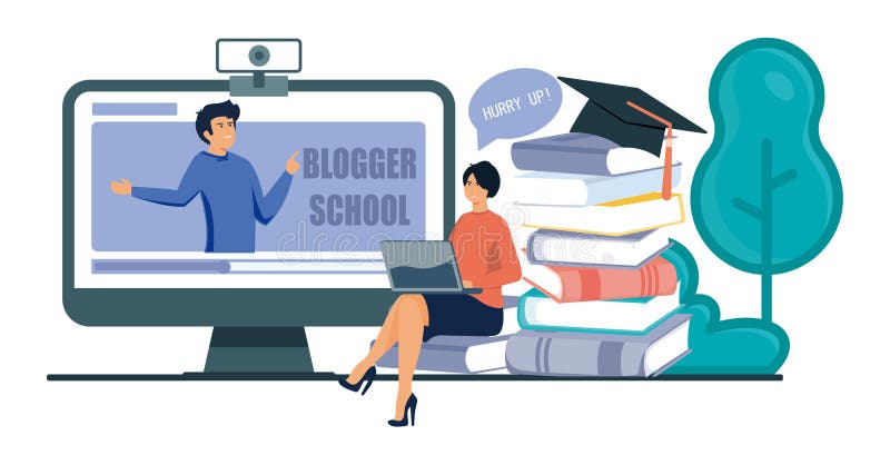 Online Blogger School with Virtual Learning and Study Materials. Stock ...