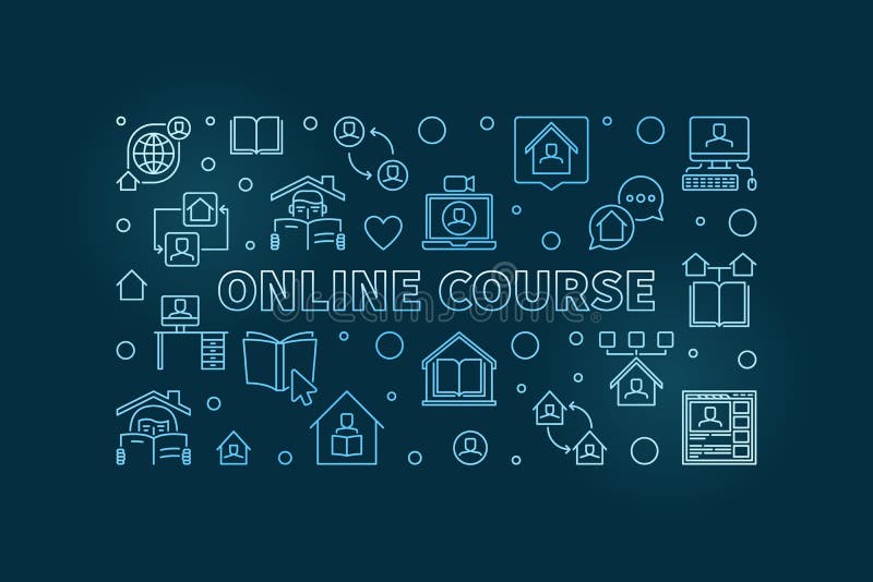 Online Course Vector Blue Outline Horizontal Banner Stock Vector ...