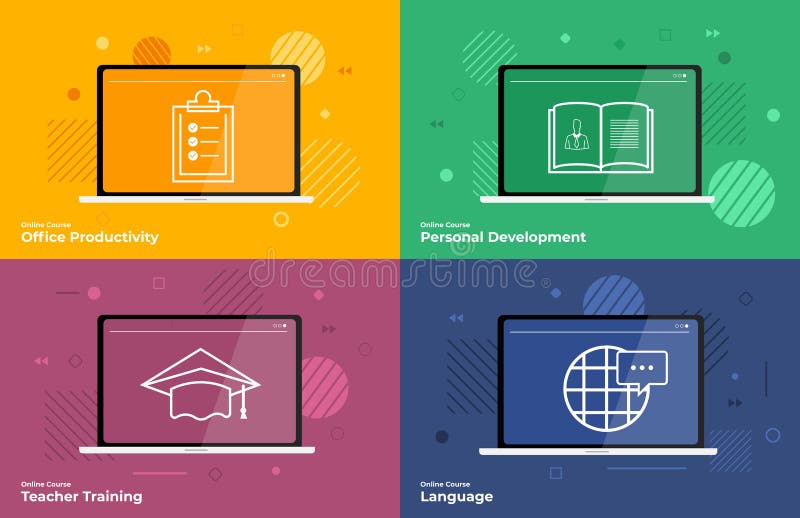 Online course vector set stock vector. Illustration of technology ...