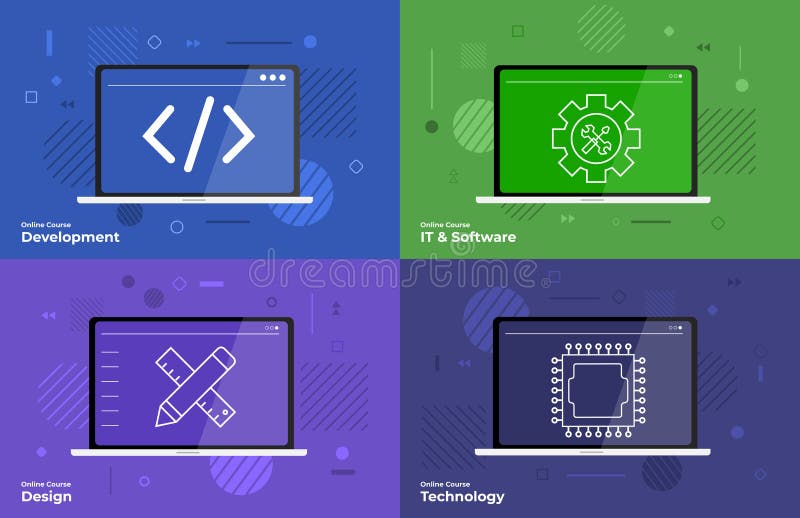 Online course vector set stock vector. Illustration of book - 123043495