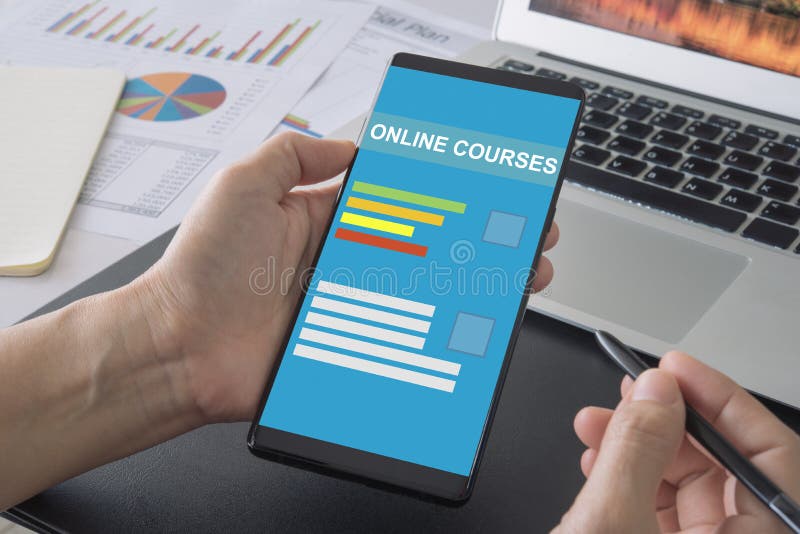 Online courses stock photo. Image of laptop, mobile - 151937692