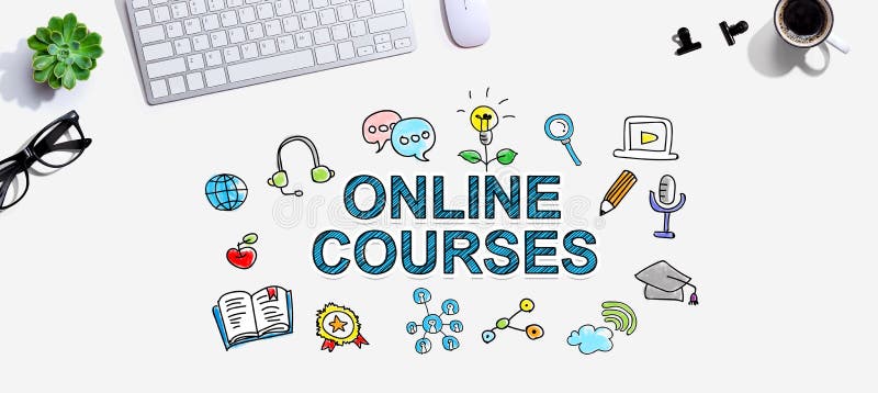 Online Courses with a Computer Keyboard Stock Image - Image of flat ...