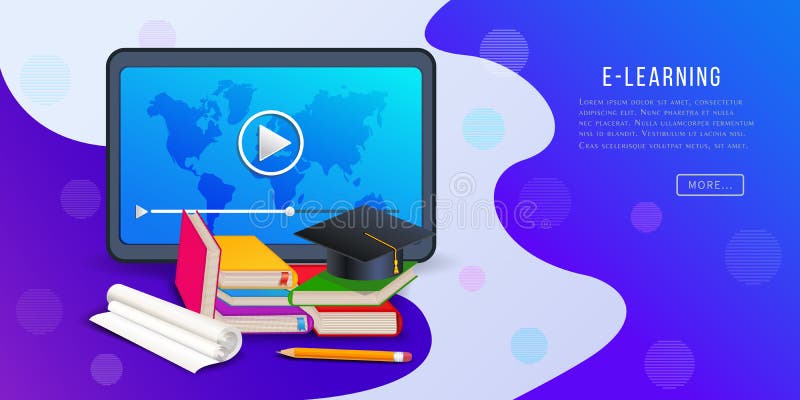 Online Courses, E-learning Platform Banner with Tablet Computer, Video ...