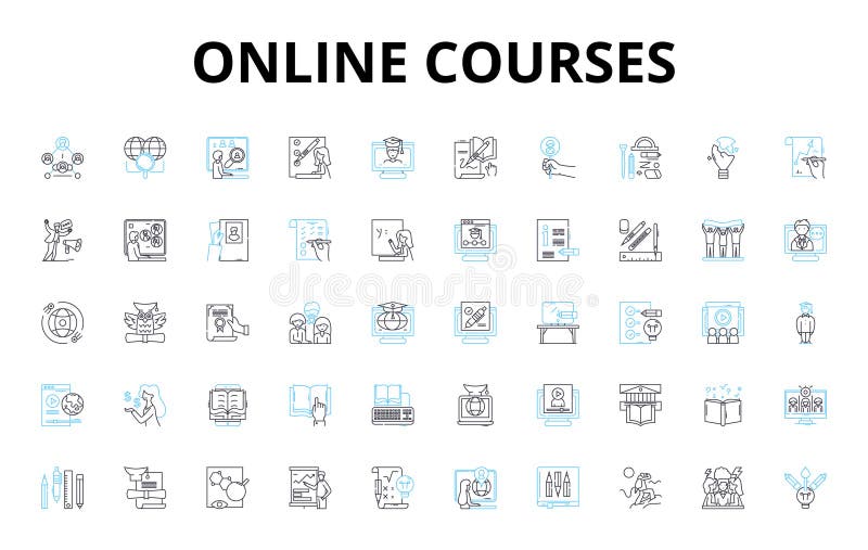 Online Courses Linear Icons Set. E-learning, Virtual, Distance, Web ...