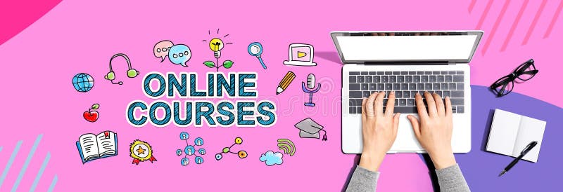 Online Courses with Person Using a Laptop Stock Illustration ...