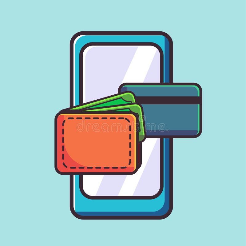 Online Credit Concept. Mobile Phone, Wallet and Credit Card Icon Vector ...