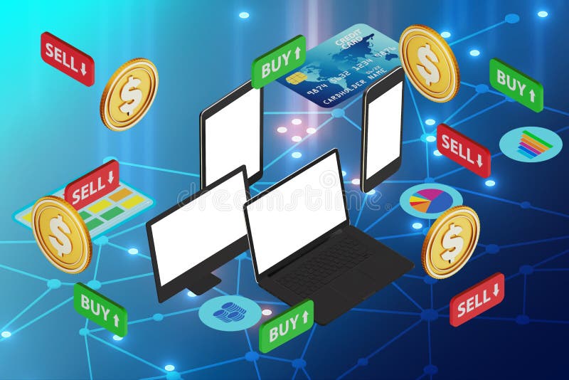 Online Currency Trading Concept with Various Devices Stock Illustration ...