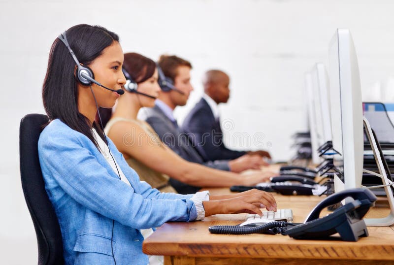 Online 247. Customer Service Representatives in a Call Center. Stock ...