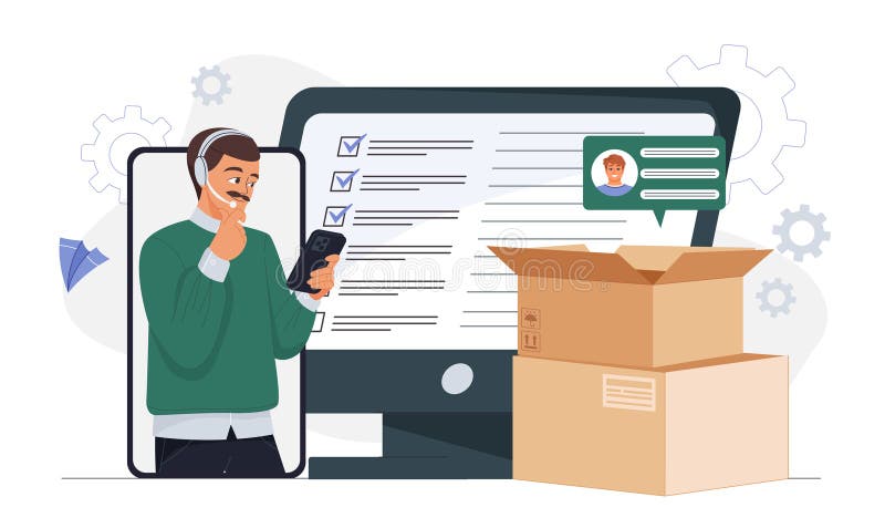 Online Customer Support Concept Scene. Vector Illustration Stock Vector ...