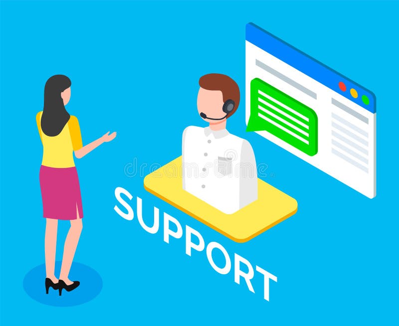 Online Customer Support, Woman Client Talking with Operator of Hotline ...