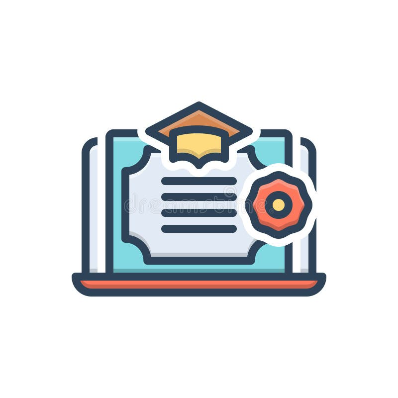 Color Illustration Icon for Online Degree, Online and Documebnt Stock ...