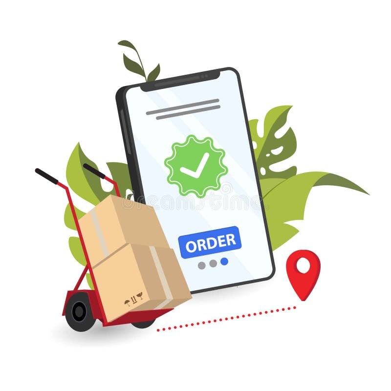 Fast Delivery Package by Scooter on Mobile. E-commerce Concept. Online ...