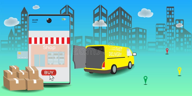 Online Delivery Service Concept, Logistics and Delivery, on Mobile ...