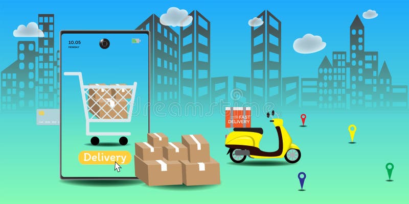 Online Delivery Service Concept, Logistics and Delivery, on Mobile ...
