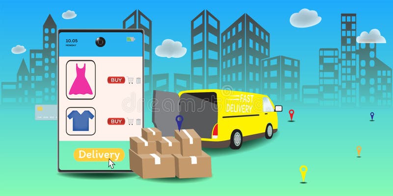 Online Delivery Service Concept, Logistics and Delivery, on Mobile ...