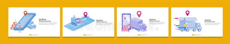 Online Delivery Service Transportation Illustration Bundle Set with ...