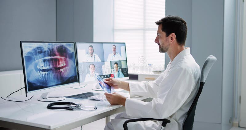Online Dentist Video Conference on Computer Stock Image - Image of ...