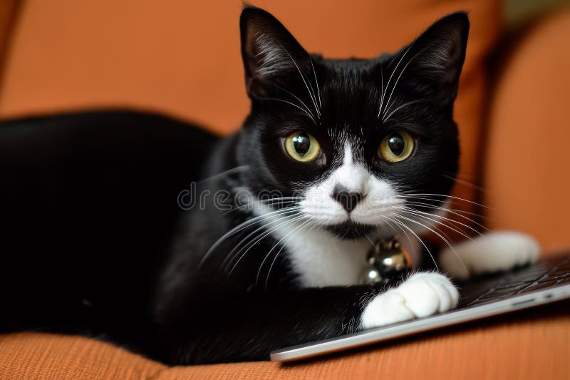 Online Development Work is Being Carried Out by a Black Cat Using a ...