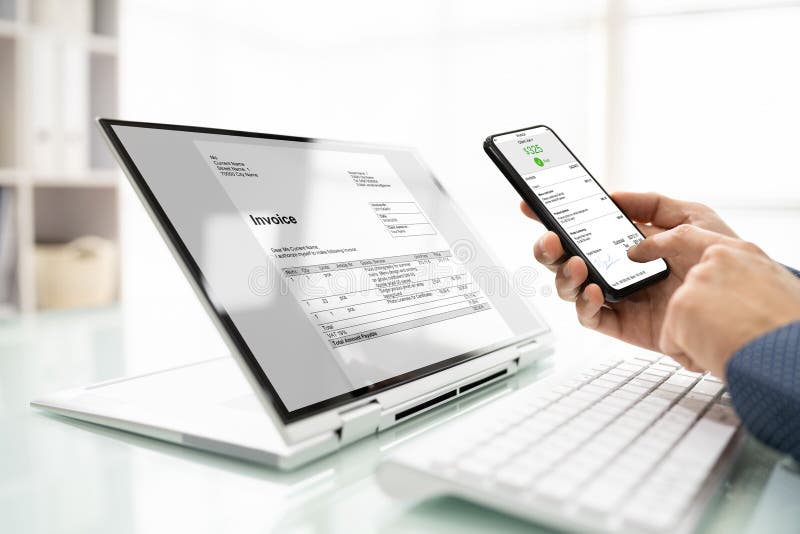 Online Digital E Invoice Statement Stock Photo - Image of bills, hand ...