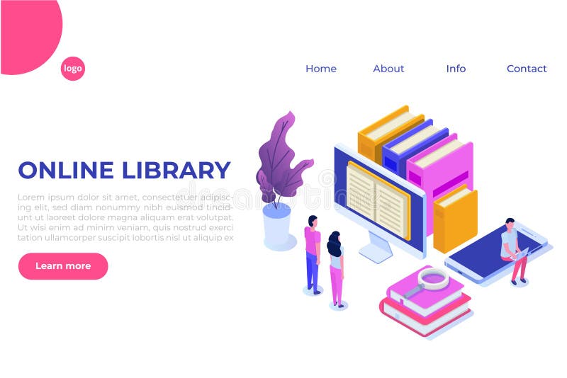 Online Digital Library Isometric, Online Book Shop, E-learning, EBook ...