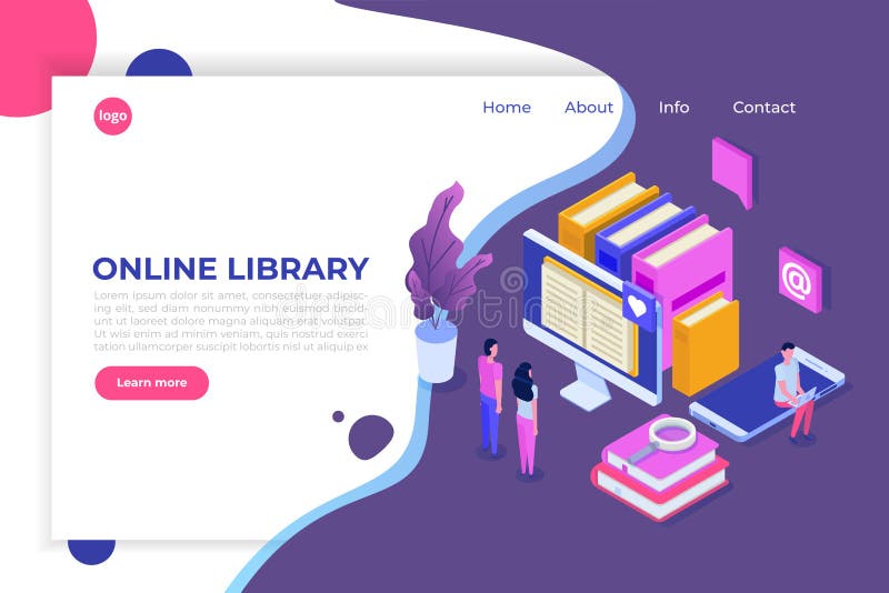 Online Digital Library Isometric, Online Book Shop, E-learning, EBook ...