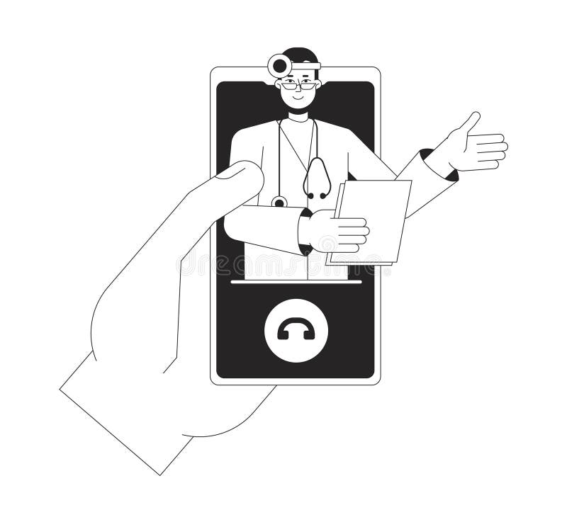 Online Doctor Consultation on Mobile Phone Bw Concept Vector Spot ... Online Doctor Consultation on Mobile Phone Bw Concept Vector Spot ...