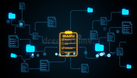 Online Document Management System with Neon Icons and Network Structure ...