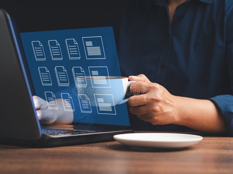 Online Documentation Database and Digital File Storage Concept. Young ...