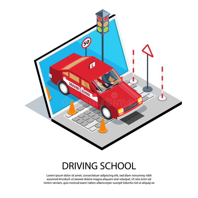 Driving School Isometric Icons Stock Vector - Illustration of object ...