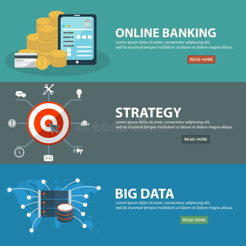 Online E Banking, Strategy and Big Data Banners in Flat Style Stock ...