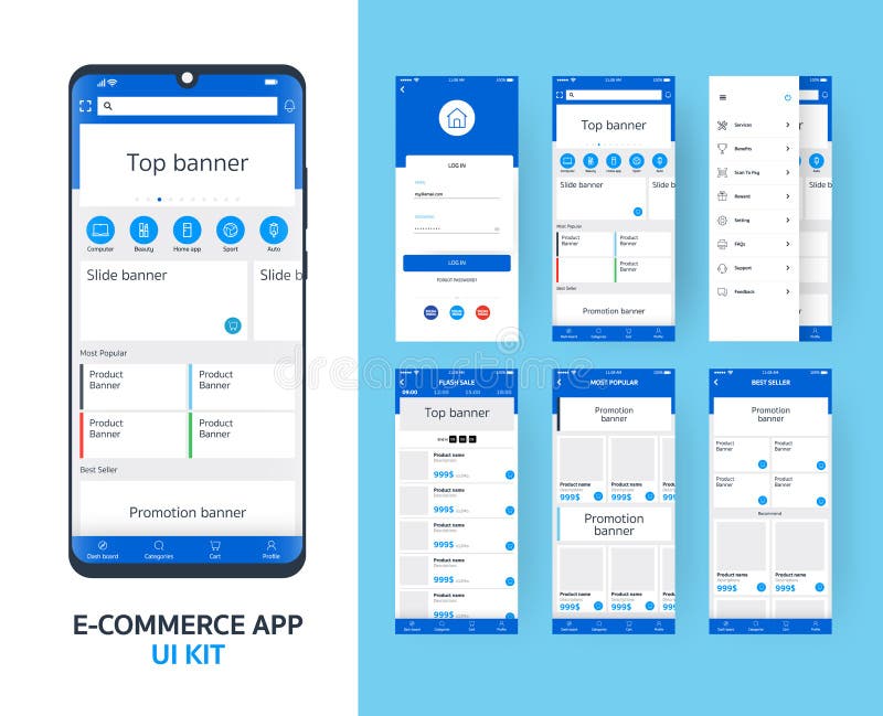 Online E-commerce App UI Kit for Responsive Mobile App with Different ...