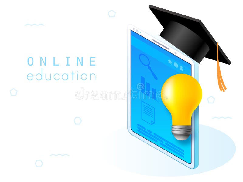 Online Education. Bulb Idea, Graduation Cap, Smartphone, Tablet. E ...