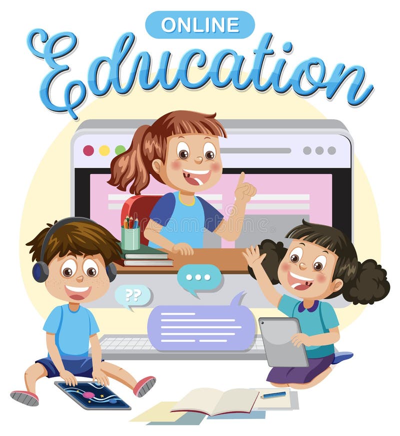 Online Education with Cartoon Character Stock Vector - Illustration of ...