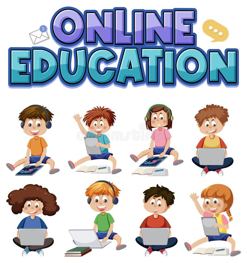 Online Education with Cartoon Character Stock Vector - Illustration of ...
