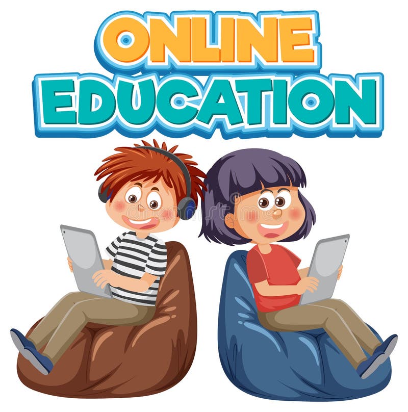 Online Education with Cartoon Character Stock Vector - Illustration of ...