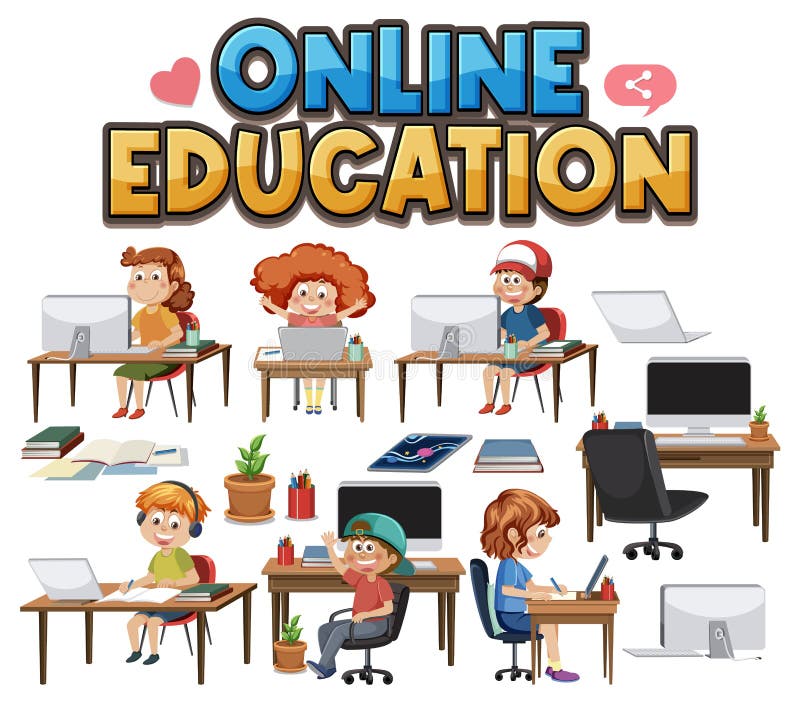 Online Education with Cartoon Character Stock Vector - Illustration of ...