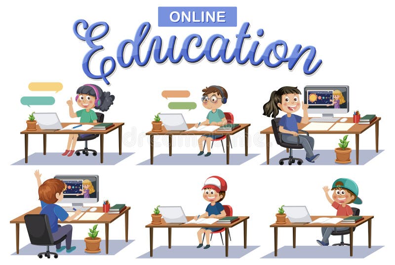 Online Education with Cartoon Character Stock Vector - Illustration of ...