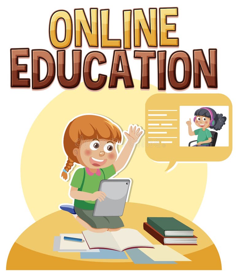 Online Education with Cartoon Character Stock Vector - Illustration of ...
