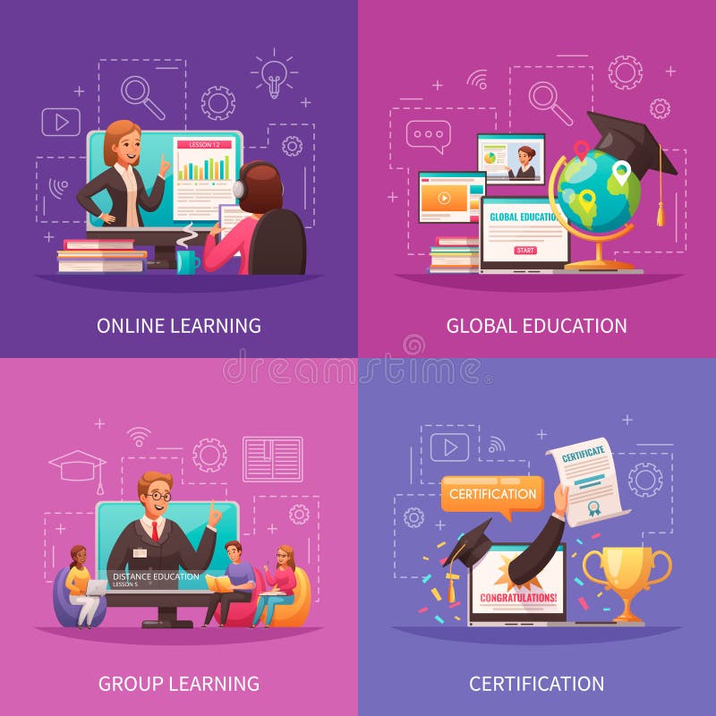 Online Education Cartoon Concept Stock Vector - Illustration of online ...