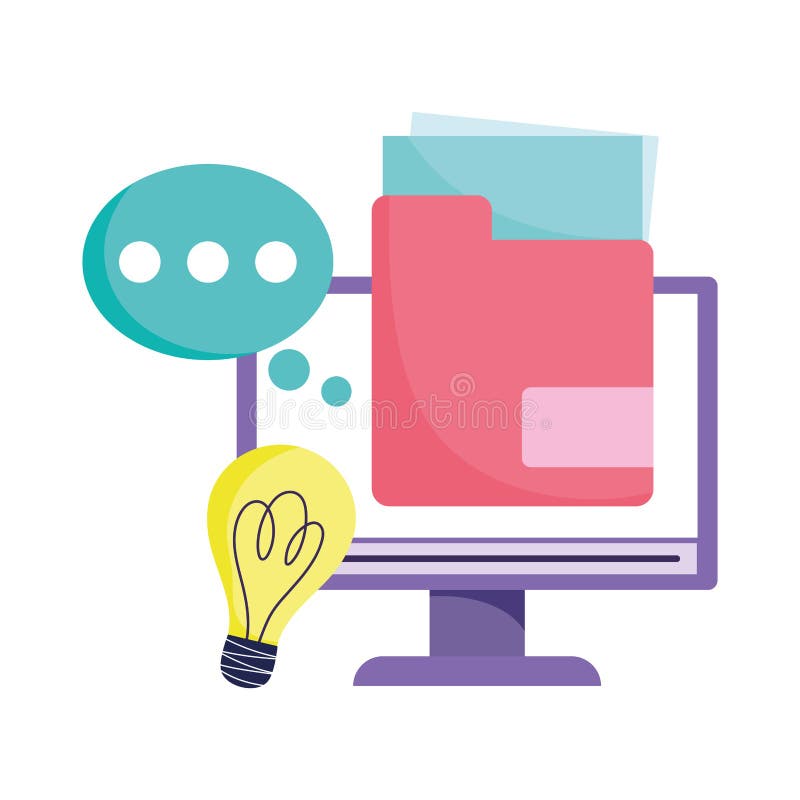 Online Education, Computer Screen Folder Files Message Cartoon Stock ...