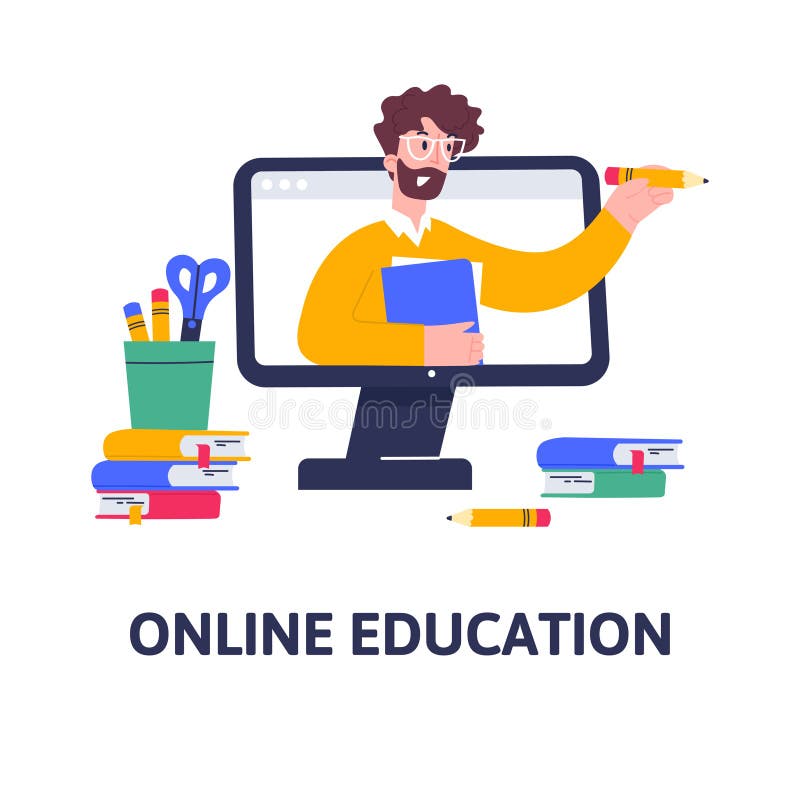 Online Education Concept. Distance Study at School. Vector Cartoon ...